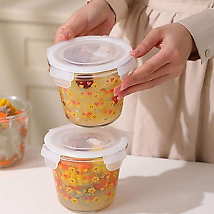 3-Cup/24 Ounce Glass Food Storage Containers, Glass Soup Bowl Container with Airtight Lids, Leak-proof Soup Stew Food Storage and Meal Prep Container, Microwave, Freezer Safe, Set of 4 (Flower Print)