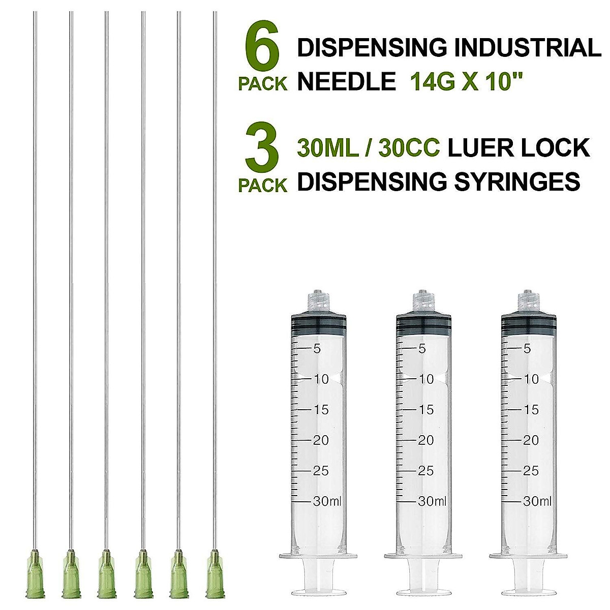 Rachel's Closeouts 6 packs of 14 Gauge Needle 10 inch with 3 Pcs 30ml Blunt Tip Syringe Needle| Blunt Tip Needle Industrial Dispensing Needle | Luer Lock Needle | Syringe needles |