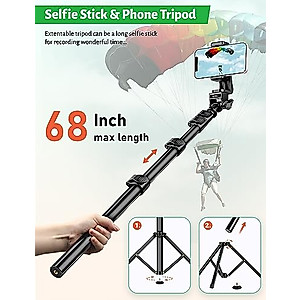 Nineigh Tripod for Cell Phone, 76" Phone Tripod with Gooseneck & Remote, Selfie Stick Portable Tripods Video Recording Photo Vlog, Compatible with iPhone Plus Cellphone Camera
