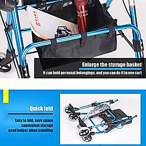 Rollator Walker with Seat - Folding Rolling Walking Aid with 6-inch Wheels - 8-Level Height Adjustable, Load-Bearing 220 Lbs Rolling Walkers/Blue/Shopping Box
