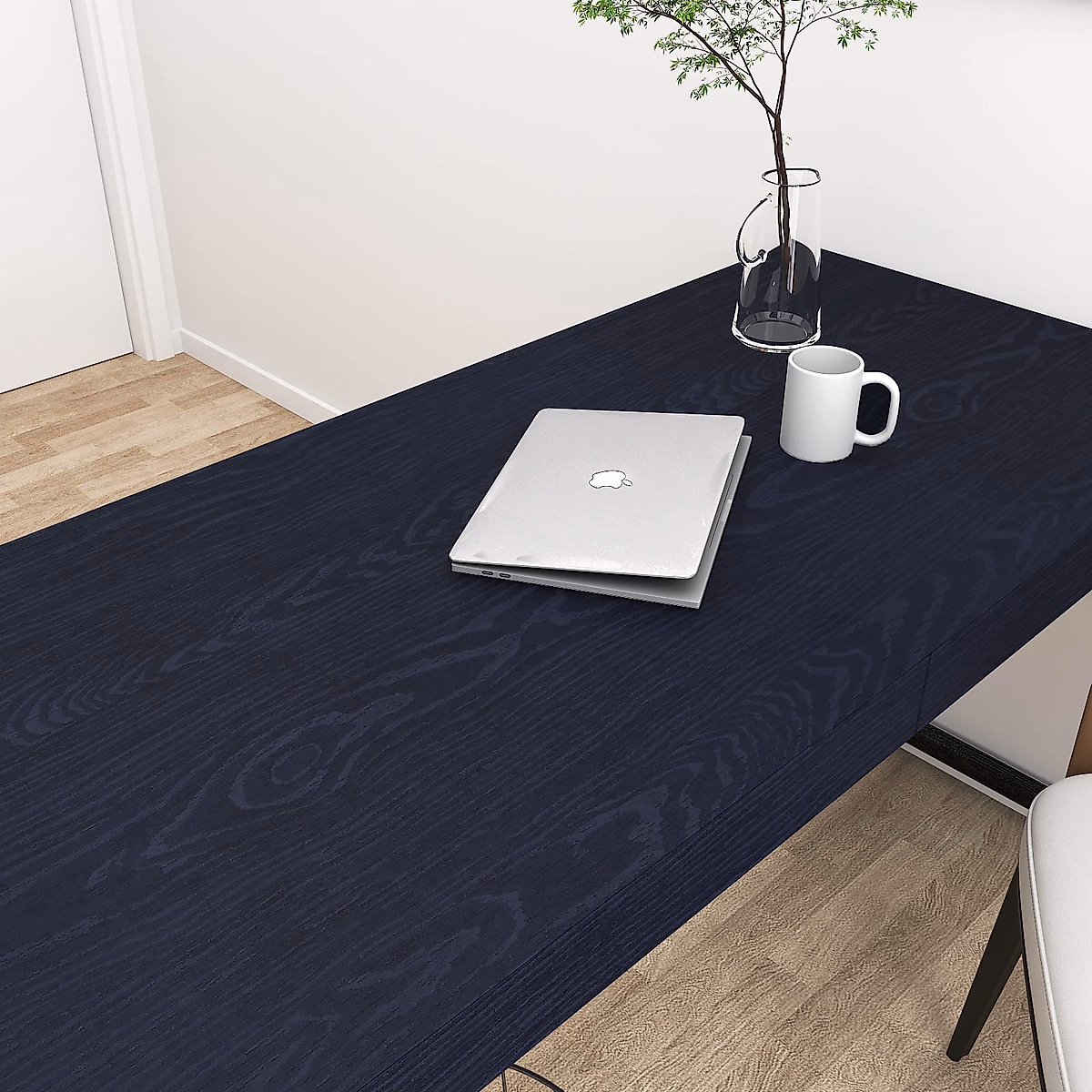 Decotalk Wood Contact Paper 17.7"x200" Navy Wood Grain Contact Paper Peel and Stick Navy Wallpaper for Bedroom Removable Wallpaper Wood Contact Paper for Cabinets, Wood Look Wallpaper Self Adhesive