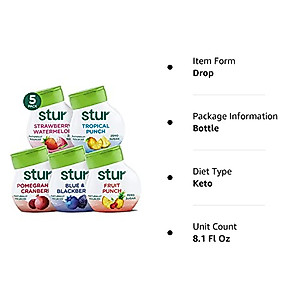 Stur Liquid Water Enhancer | Classic Variety | Sweetened with Stevia | High in Vitamin C & Antioxidants | Sugar Free | Zero Calories | Keto | Vegan | 5 Bottles, Makes 120 Drinks