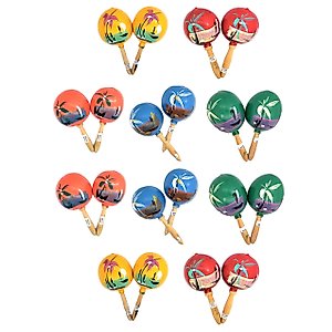 Zugar Land Red - 8" Hand Made Genuine Mexican Real Wooden Maracas (Pack of 2) Fragile Hand Painted. Wood. Noisemaker. Latin Dance Party Fiesta Musical Instrument.