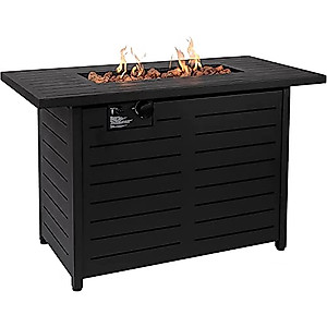 42" 60000BTU Outdoor Gas Propane Fire Pit Retangular Firepit Table withTabletop and Weather Cover, Indoor Outside Firepit Table w/ Lava Rock for Garden Courtyard Backyard Deck Poolside Party