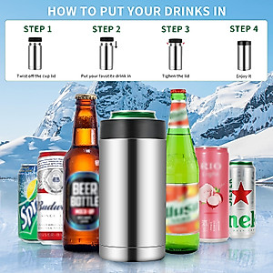 Olerd 16oz Double wall Stainless Steel Insulated Can Cooler, Bottle or Tumbler for Slim Beer & Hard Seltzer Cans, Beer Bottle Holder (Silver)