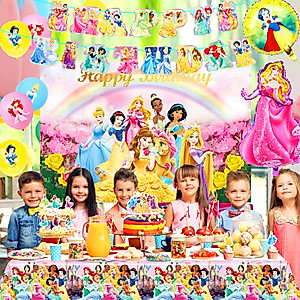 Princess Party Decorations - Princess Birthday Decorations include Banner Tablecloth Backdrop Ballons Cake Cupcake Toppers Tableware Haning Swirls, Princess Birthday Party Supplies