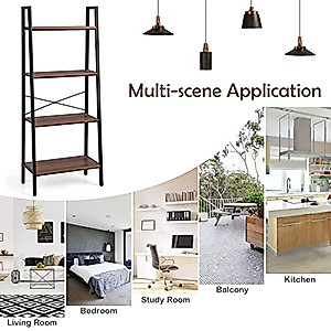 Tangkula 4-Tier Ladder Bookshelf, Freestanding Open Bookcase with Metal Frame & Anti-toppling Device, Industrial Wooden Storage Display Shelf Plant Stand for Living Room Study Balcony (2, 4-Tier)