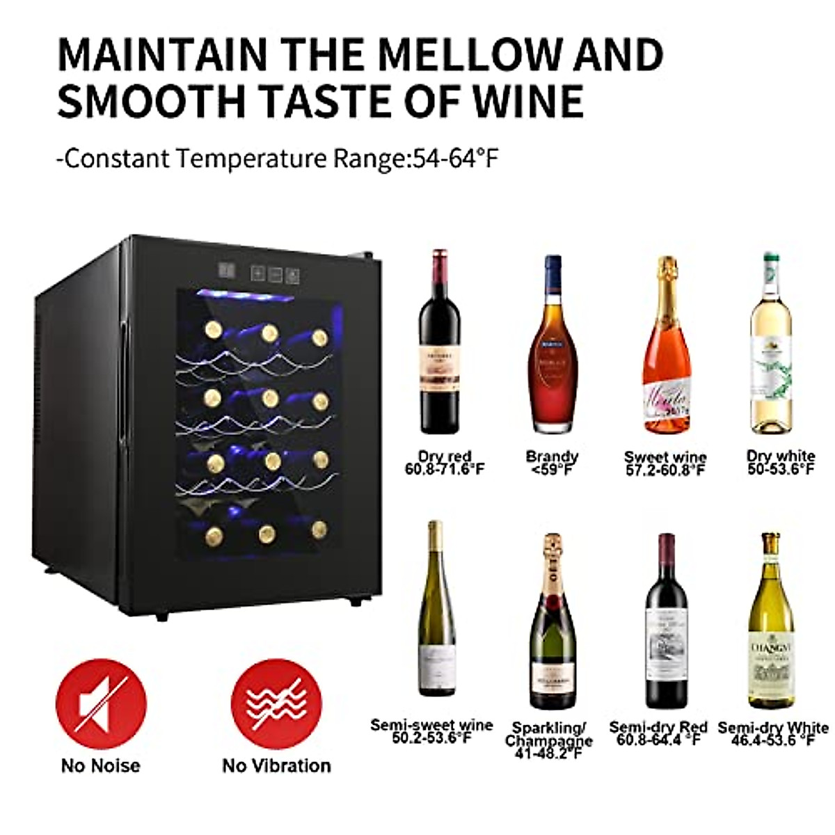 12 Bottle Wine Cooler Refrigerator, Compact Mini Wine Fridge with Digital Temperature Control Quiet Operation Thermoelectric Chiller, Freestanding Wine Cellar for Red, White, Champagne