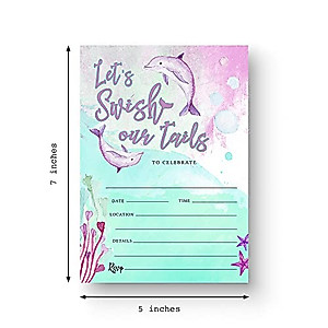 Expressionz Cafe Dolphin Aquatic Ocean Pool Party 5x7 Invitations with Envelopes, Fill Out Cards for Bridal and Baby Shower, Birthday Party, Housewarming Celebration (Pack of 25)