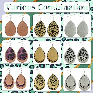 AOUXSEEM 181 Pcs Faux Leather Earrings DIY Making Kit, Contains 60 Pre Cut Metallic Vinyl and Leopard Printed Fabric Earring Pieces,60 Earring Hooks 60 Jump Rings 1 Jump Ring Opener