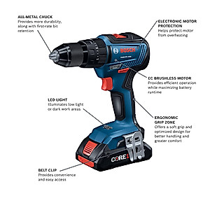 BOSCH GXL18V-501B25 18V 5-Tool Combo Kit with Two-In-One Bit/Socket Impact Driver, 1/2 In. Hammer Drill/Driver, Reciprocating Saw, Circular Saw, LED Worklight and (2) CORE18V 4.0 Ah Compact Batteries