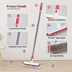 Scrub Brush Floor Brush with Long Handle, Deck Brush Floor Scrubber 2 in 1 Scrape Brush Stiff Bristle Shower Brush Scrubbing Brush Cleaning Brush for Bathroom, Kitchen, Tub, Carpet, Grout, Tile