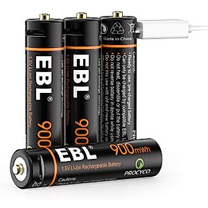 EBL Rechargeable AAA Lithium Batteries 1.5V AAA Battery 900mWh USB Rechargeable Batteries - 4 Pack