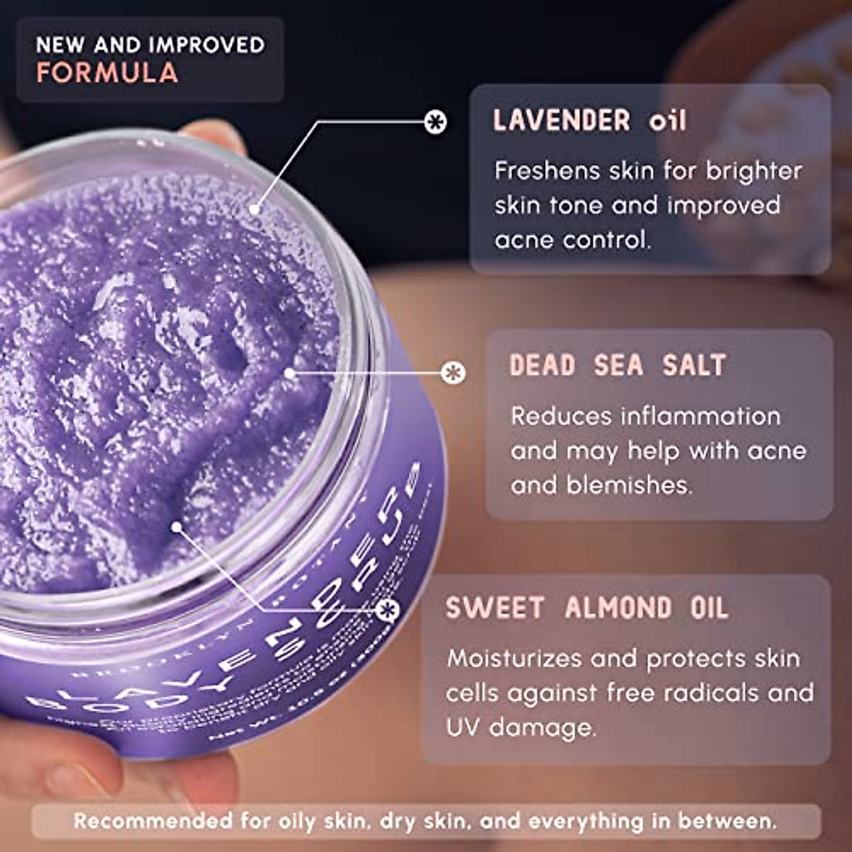 Brooklyn Botany Dead Sea Salt and Lavender Body Scrub - Moisturizing and Exfoliating Body, Face, Hand, Foot Scrub - Fights Fine Lines, Wrinkles - Great Gifts for Women & Men - 10.5 oz