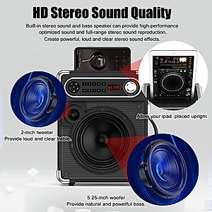 JYX Karaoke Machine with Two Wireless Microphones, Portable Bluetooth Speaker with Bass/Treble Adjustment, PA System with Remote Control, LED Lights,Supports TF Card/USB, AUX IN, FM, REC,TWS for Party