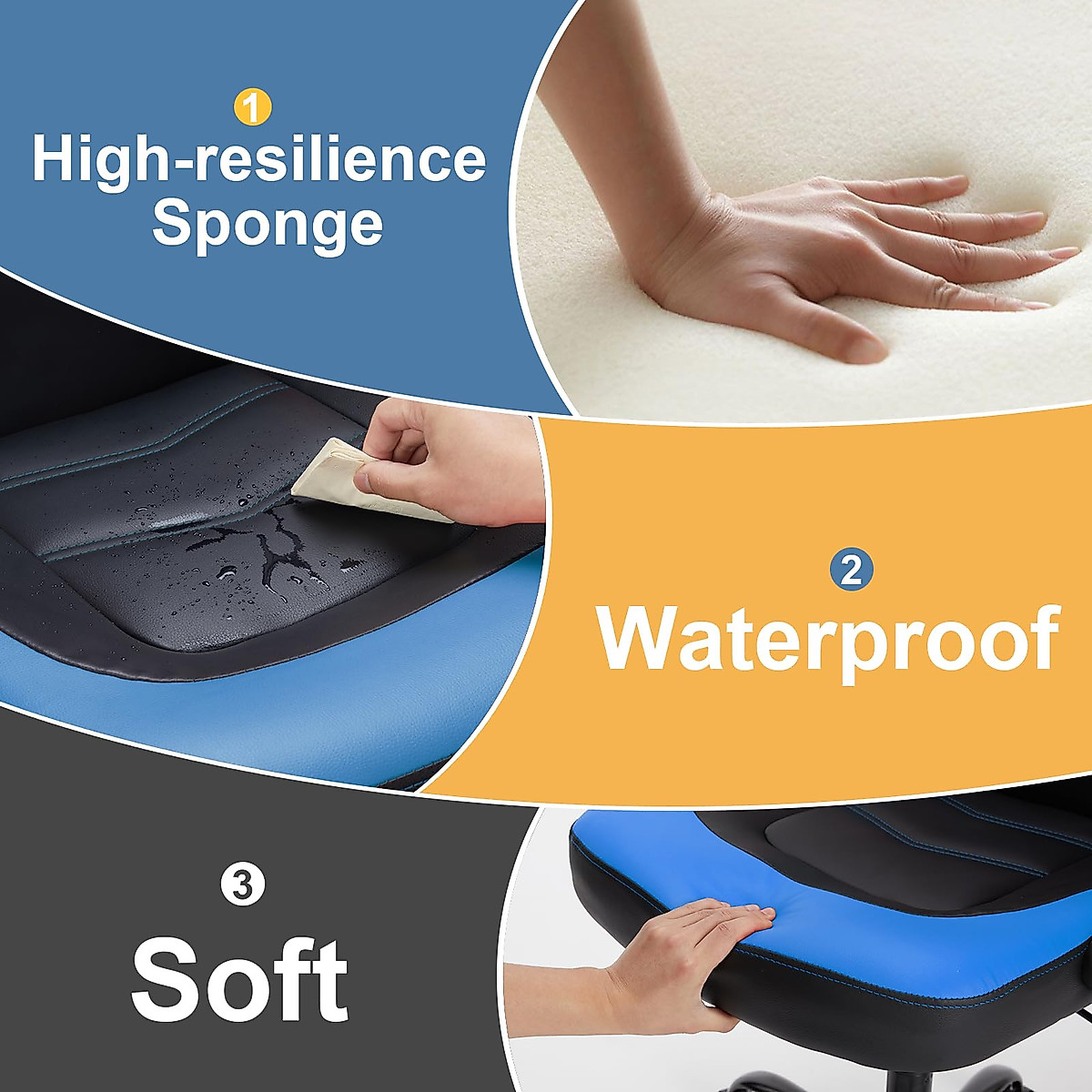 NEWBULIG Ergonomic Computer Gaming Chair with Adjustable High Backrest,Flip-up Armrests and Lumbar Support,PU Leather, Blue