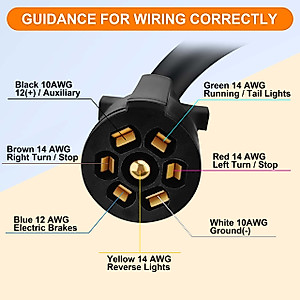 CircleRoad 7 Way Trailer Cord 8 Feet with 7 Gang Junction Box Kit, 7 Way Trailer Wiring Harness Kit and Trailer Breakaway Kit, 12V Emergency Breakaway Switch and Plug Holder, Waterproof, Dustproof