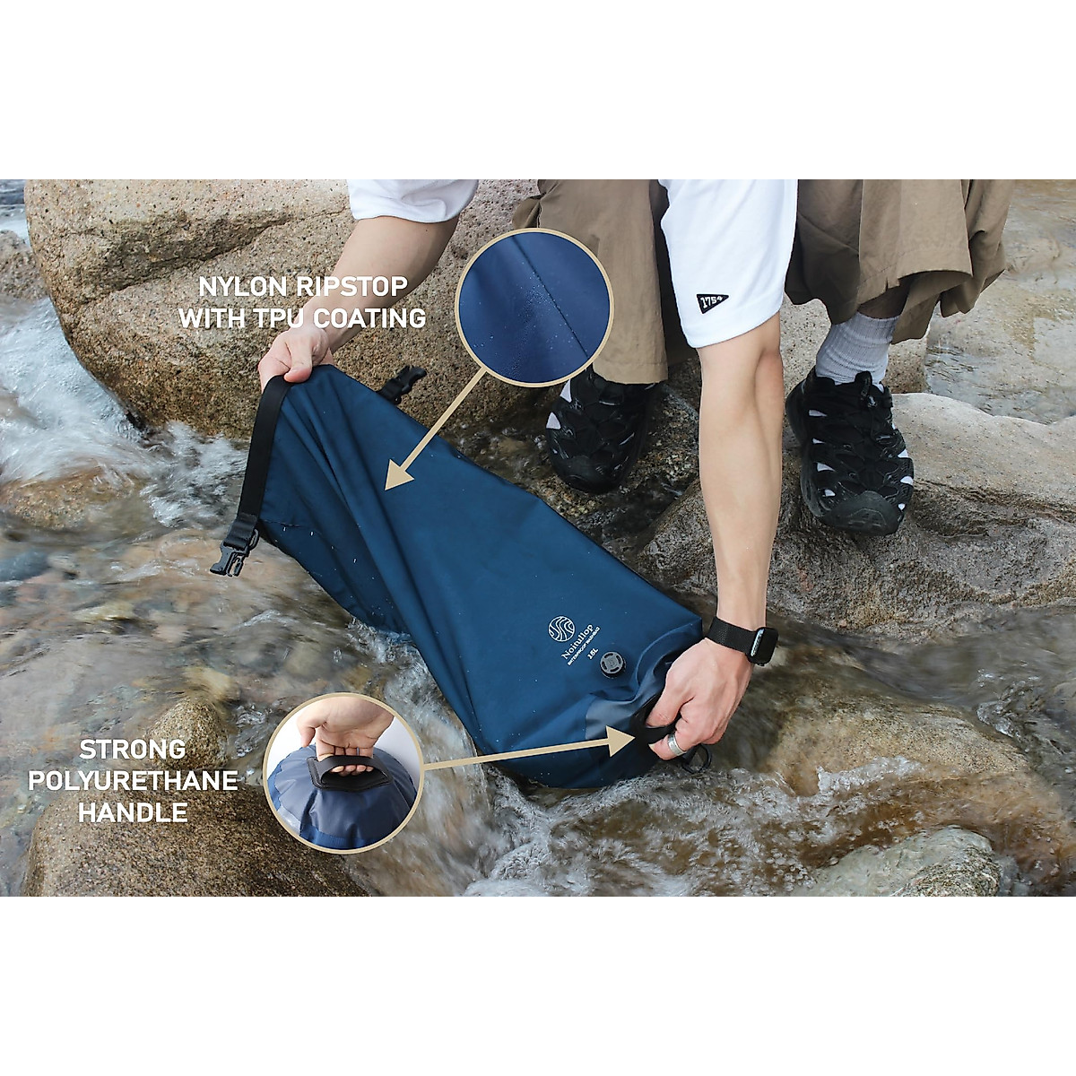 Noitullop Washbag Portable Washing Machine - 15L Fully Waterproof Dry Bag - Lightweight Compact Nylon Washing Machine - Portable Manual Clothes Washer Laundry Bag (Navy)