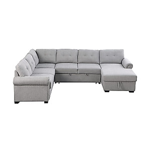 Sleeper Sofa with Pull Out Couch 6 Seater Modular Sectional Sleeper Sofa Bed with Storage Chaise, Fabric Sofa Sleeper Couch with Pullout Bed