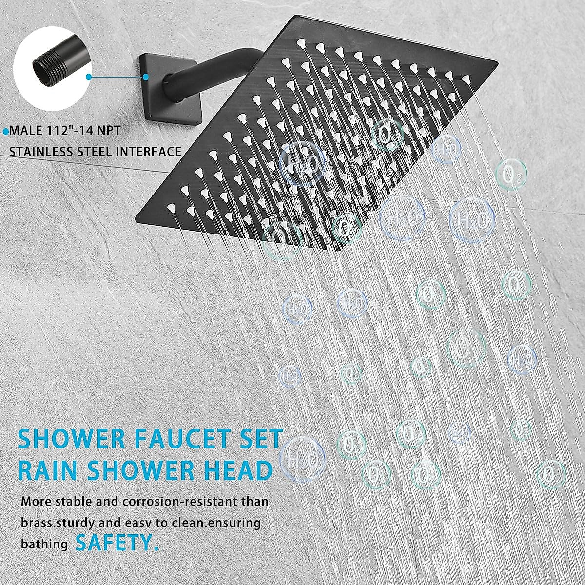 annazom Shower Faucet Set Rain Shower System Matte Black with High Pressure 8-Inch Shower Head Handheld Square Shower Head Bathroom Luxury Rain Shower Faucet Shower Complete Combo Kit Wall Mounted