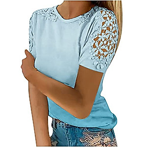 Lace Crochet Short Sleeve Tops for Women Plus Size Summer Casual t-Shirt Gradient Color Trendy Blouse 2024