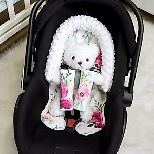 TANOFAR Car Seat Head Support & Car Seat Cover for Baby Girls,Soft Warm Carseat Insert, Double Layers, Watercolor Floral