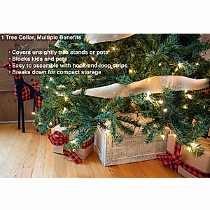 BarnwoodUSA Christmas Tree Collar or Box Made of Reclaimed Wood Rustic Skirt Replacement Blocks Kids & Pets, Adds Farmhouse Charm Natural, Hook-&-Loop Strip Panels, 30x22.5 in., Whitewash