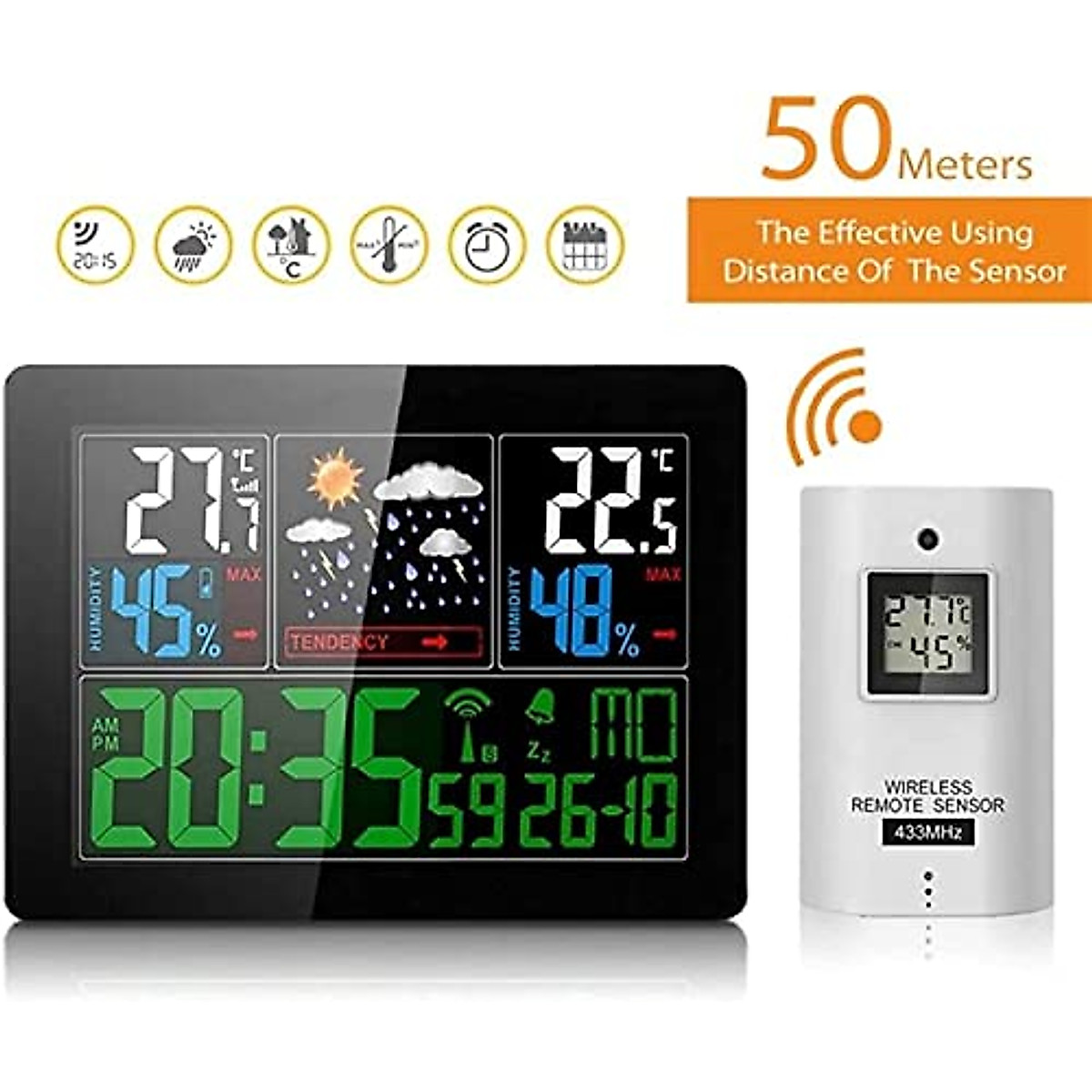 YOUOOK Weather Station Wireless Indoor Outdoor Multiple Sensors, Digital Atomic Clock Weather Thermometer, Temperature Humidity Monitor Forecast Weather Stations with Backlight