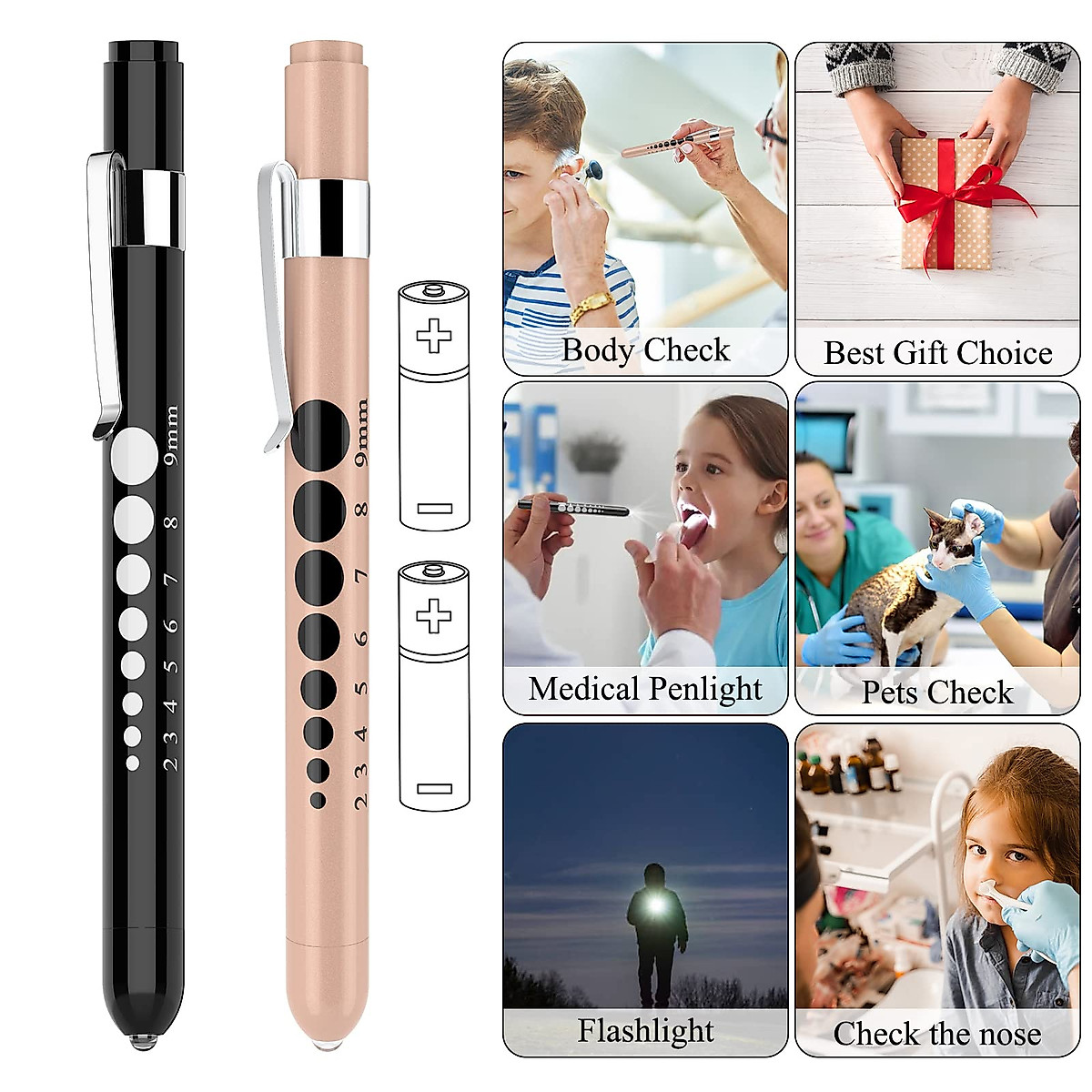 GRICARE 3-Pack Medical Scissors and Pen Light, Medical LED Penlights with Pupil Gauge, Trauma Shears Bandage Scissors with Carabiner-7.5" Surgical Scissors for Nurses, Doctors, Nursing Students, EMT