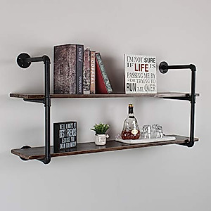 OISSIO Industrial Pipe Wall Shelf,2-Tiers Wall Mount Bookshelf,44in Rustic Wall Mount Shelf,DIY Storage Shelving Floating Shelves,Rustic Pipe Shelving Unit,Wall Book Shelf for Home Organizer