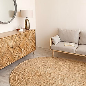 HOMEMONDE 4 x 6 ft Braided Oval Rug Farmhouse Reversible Carpet for Living Room Handmade Jute Area Rugs, Natural