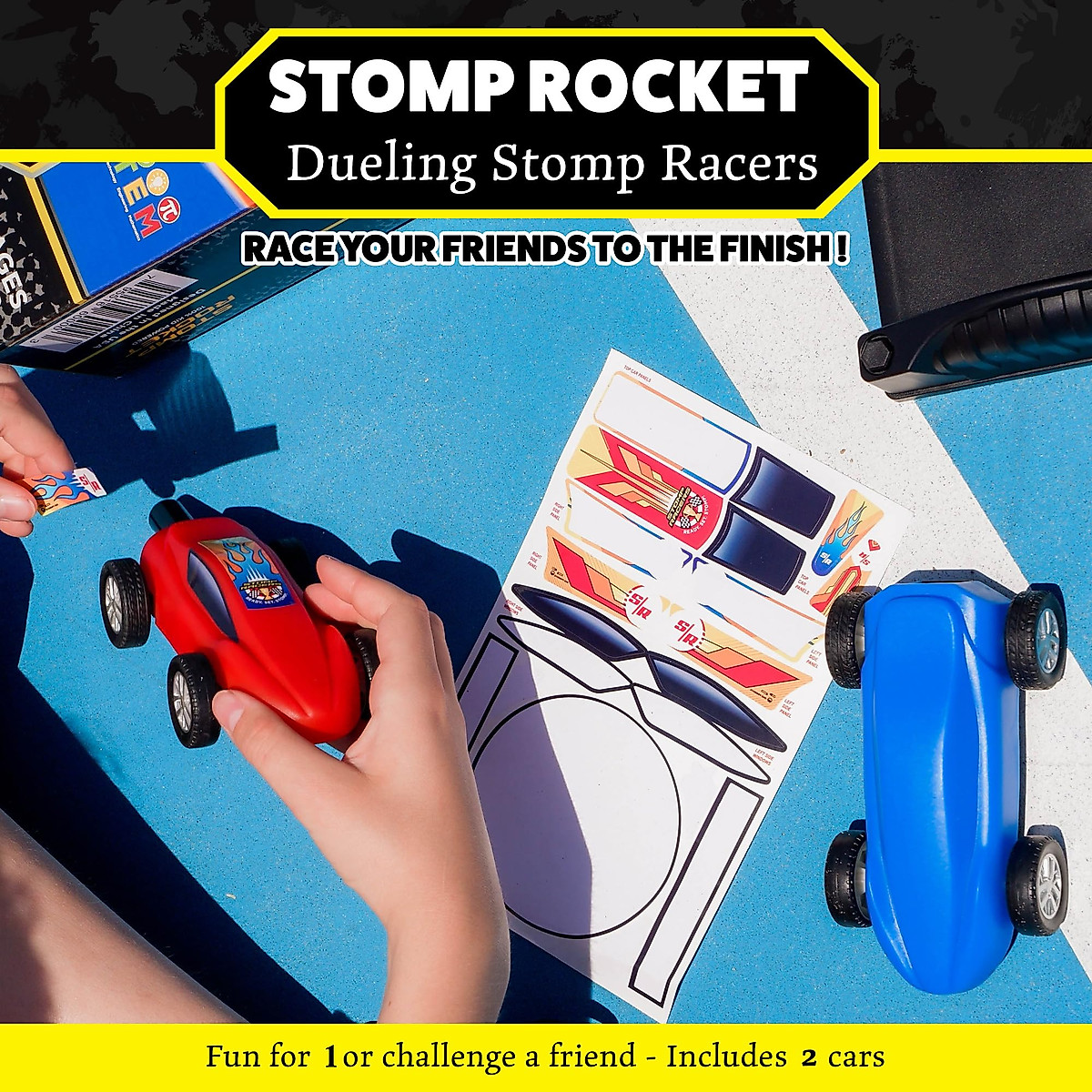 Stomp Racers Air Powered Race Cars by Stomp Rocket, 2 Car Racer Pack - Dueling Stomp Racers Toy Car Launcher - Fun Backyard & Outdoor Multi-Player Kids Toys Gifts for Boys, Girls & Toddlers
