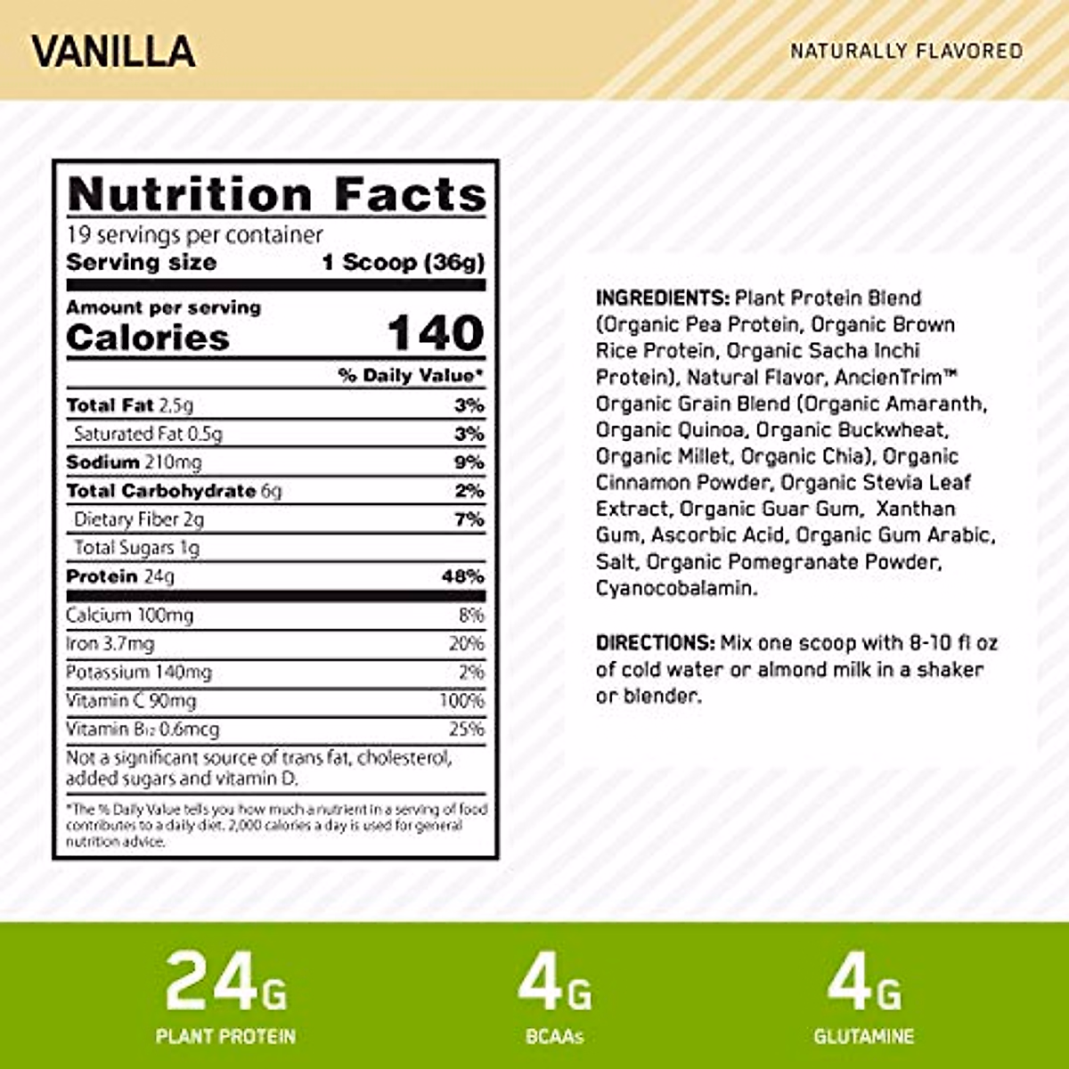 Optimum Nutrition Gold Standard 100% Organic Plant Based Protein Powder, Vitamin C for Immune Support, Vanilla, 1.51 Pound
