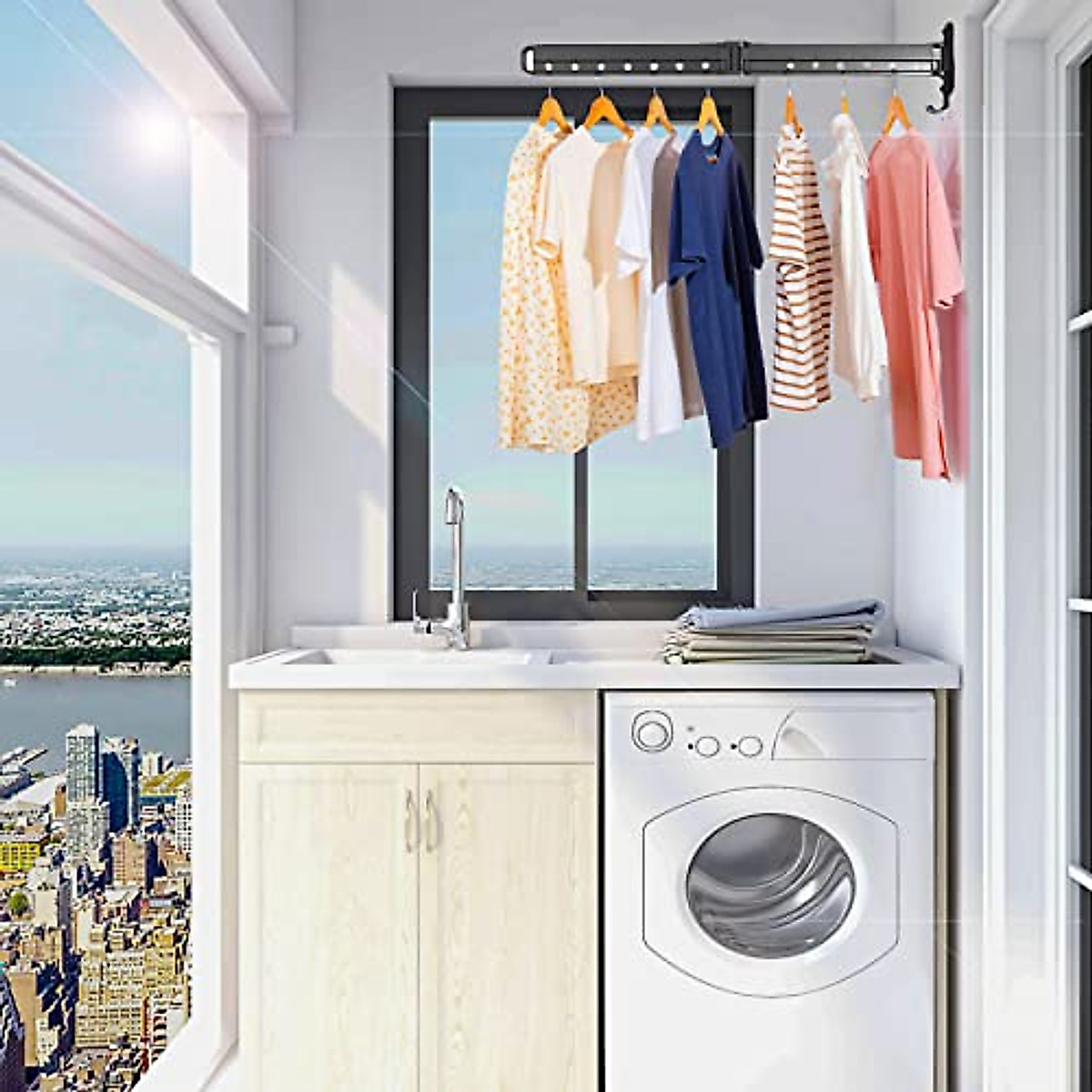 New-Star Clothes Drying Rack Folding Indoor Wall Mounted Drying Rack Clothing Foldable 2 Fold for Laundry Room Organization and Small Space Organization Hanging Clothes Drying Rack