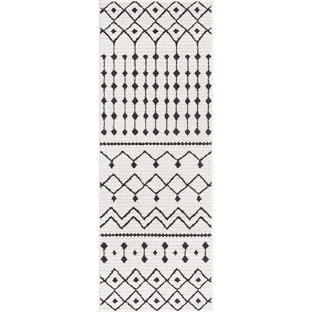 Hauteloom Ringwood 8' 10" x 12' Moroccan Farmhouse Shag - Black, Charcoal, White Bohemian Area Rug - Rectangle - Polypropylene and Polyester Blend