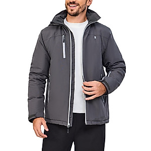 Little Donkey Andy Men's Lightweight Winter Jacket Hooded Windproof Warm Insulated Jacket for Ski Hiking (Grey XL)