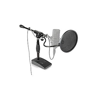 Gator Frameworks Short Weighted Base Microphone Stand with Soft Grip Twist Clutch, Boom arm, and both 3/8" and 5/8" Mounts; Base Dimensions - 4.5" X 8" (GFW-MIC-0821)