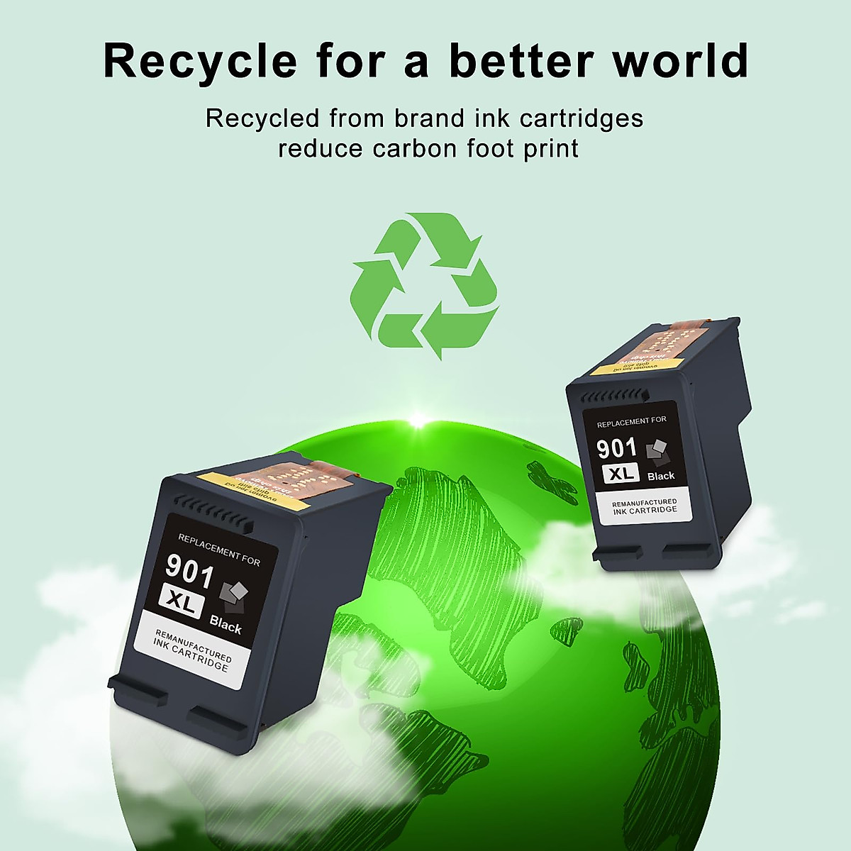 SAILNER 901 Black Ink Cartridges Remanufactured Ink Cartridge Replacement for HP 901 901XL 901 XL Black Ink use with HP OfficeJet 4500 J4500 Series J4580 J4680 Printer 2 Pack 901XL Ink Cartridges