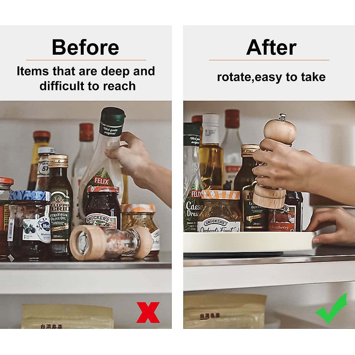 2 Pack Wood Grain Lazy Susan Turntable for Cabinet,Rotating Spice Racks for Pantry Cabinet Cupboard Organizer Table,Plastic Lazy Susan Organizer (11+12.5inch)