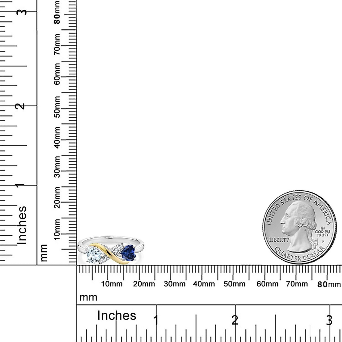 Gem Stone King 925 Silver and 10K Yellow Gold Sky Blue Aquamarine Blue Created Sapphire & Lab Grown Diamond Ring For Women | 0.96 Cttw | Gemstone Birthstone | Ring Size 5-9