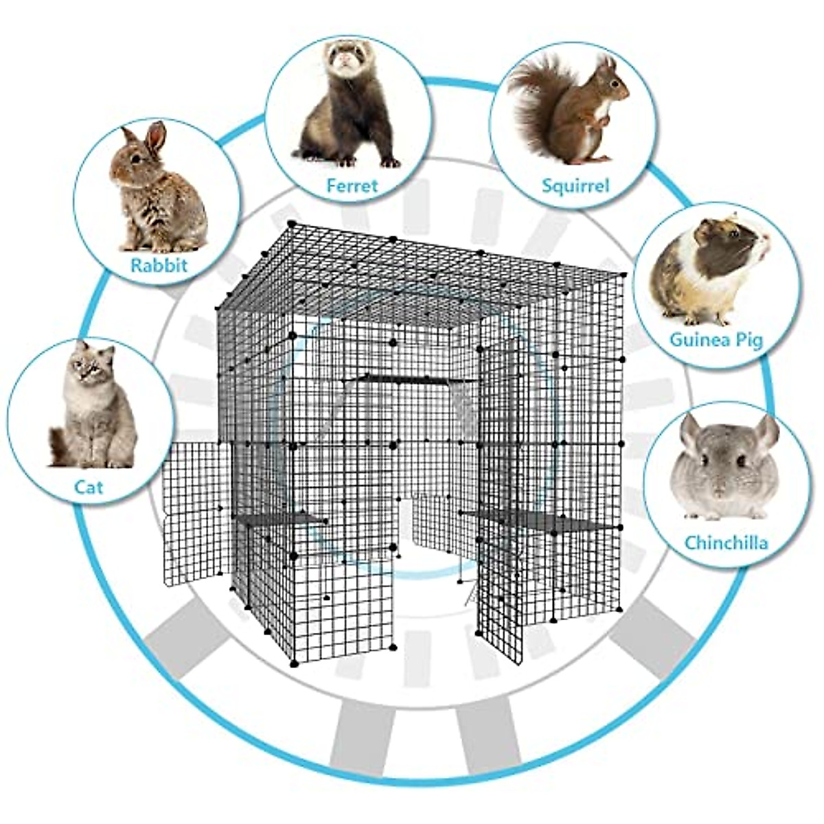 DIY Large Cat Cages Indoor,DIY Kennel Playpen.Detachable Metal Wire Large Cat Cage Exercise Place Ideal for 1-3 Cat,Comes with A Ladder Suitable for Ferret,Bunny and Chinchillas(55"x55"x55")