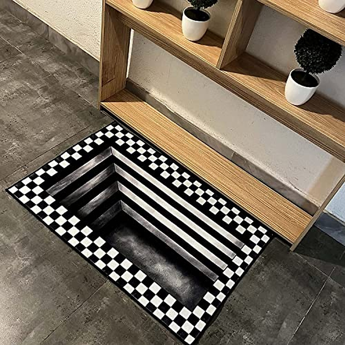 Wttfc Halloween 3D Optical Illusion Area Rugs, Carpet Doormat Checkerboard Trap Flannel Rugs, Doormat Stereo Vision Zebra Non-Slip 3D Visual Rugs for Room Decor,60×90cm