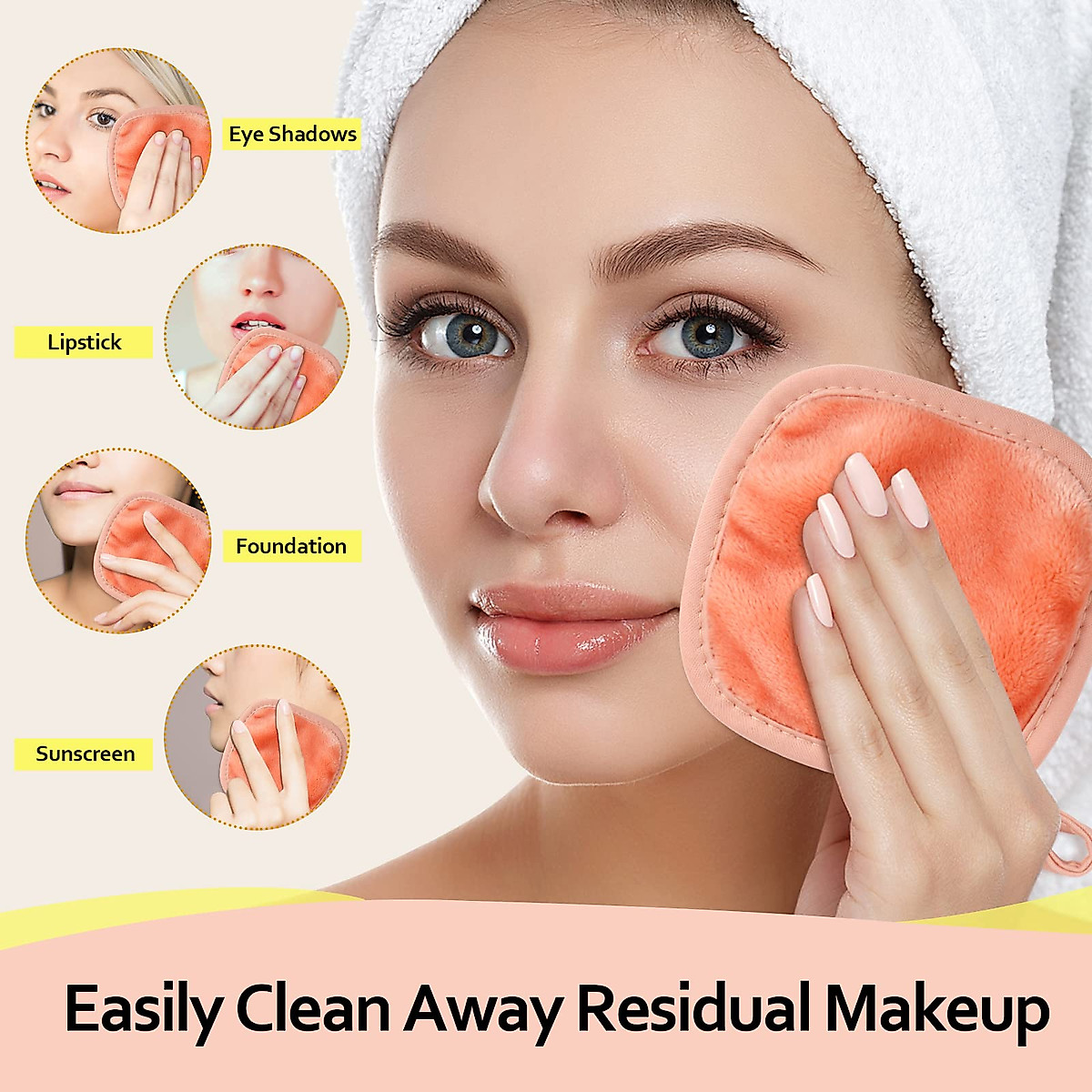 HOMEXCEL Makeup Remover Cloth 12 Pack, Reusable Makeup Remover Pads, Washable Ultra Soft Facial Cleansing Cloths For All Skin Types, 5 X 5 In, Pink