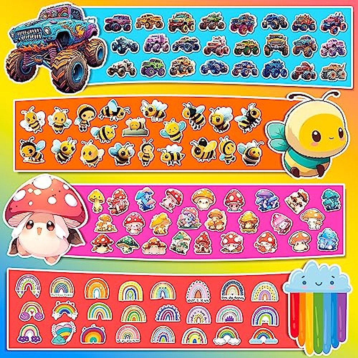 600PCS Stickers for Kids, Summer Water Bottle Stickers for Kids Classroom, Waterproof Vinyl Stickers Aesthetic for Laptop, Scrapbook, Phone, Cute Sticker Packs for Kids Teens Girls