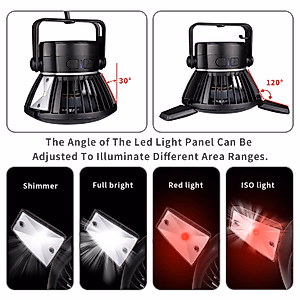 Misby Camping Fan with LED Lights, Rechargeable Portable Tent Fan with Hanging Hook, Portable Quiet Battery Powered USB Desks Fan for Camping,Picnic, Barbecue, Fishing, Home & Office (Black)…