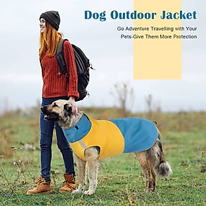 ROZKITCH Dog Jacket Waterproof Dog Raincoat with Harness Opening & Reflective Strip for Small Medium Large Dog, Windproof Adjustable Rainwear with Hook&Loop Closure, Pet Vest Blue-Yellow 3XL