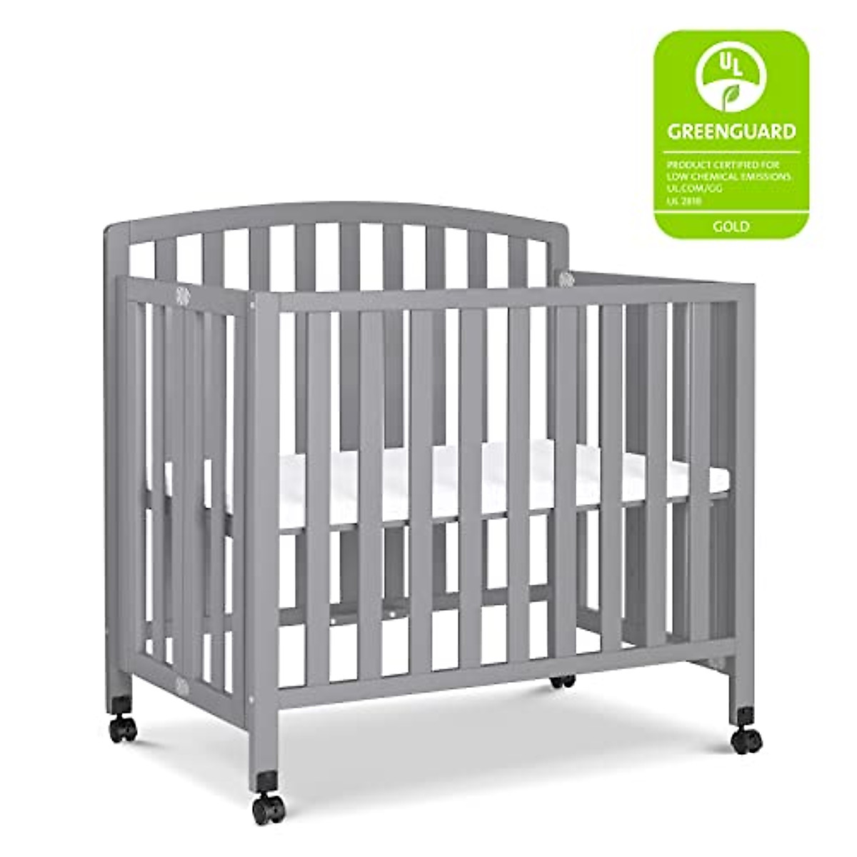 DaVinci Dylan Folding Portable 3-in-1 Convertible Mini Crib and Twin Bed in Grey, Greenguard Gold Certified