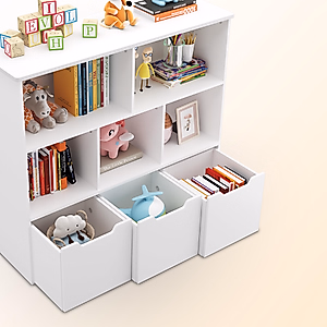 35" Kids Bookshelf with 5 Shelves & 3 Drawers,Book Shelf for Toy Storage for Kids Rooms,Toddler Toy Storage Bookshelf for Kids,Kids Book Shelf for Playing Rooms,Children's Room,School,Hallway-White