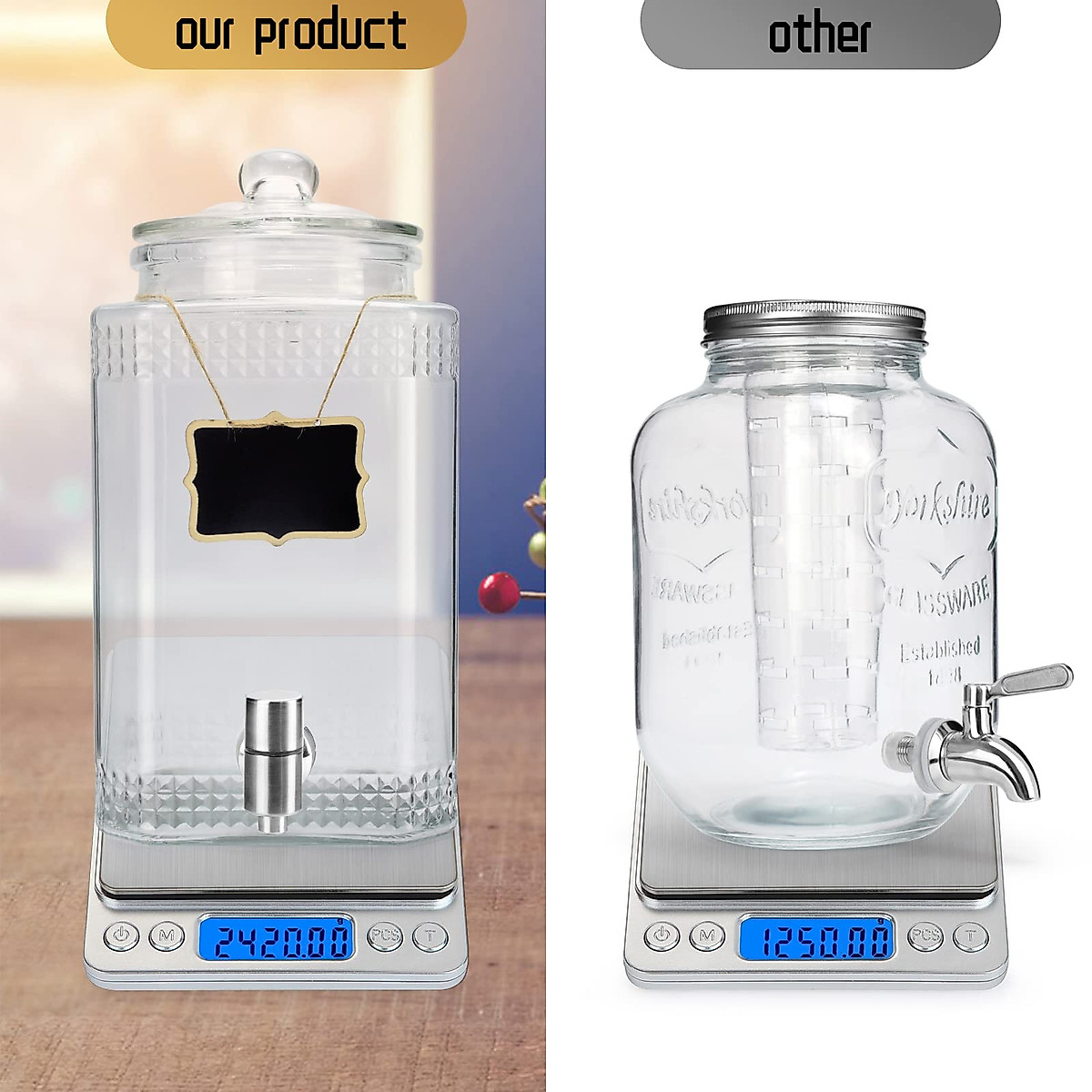 1.5 Gallon Glass Beverage Dispenser With Stand(Natual Bamboo). Water Drink Dispensers for Parties With Stainless Steel Spigot 100% Leakproof.Perfect For Parties And Daily Use.