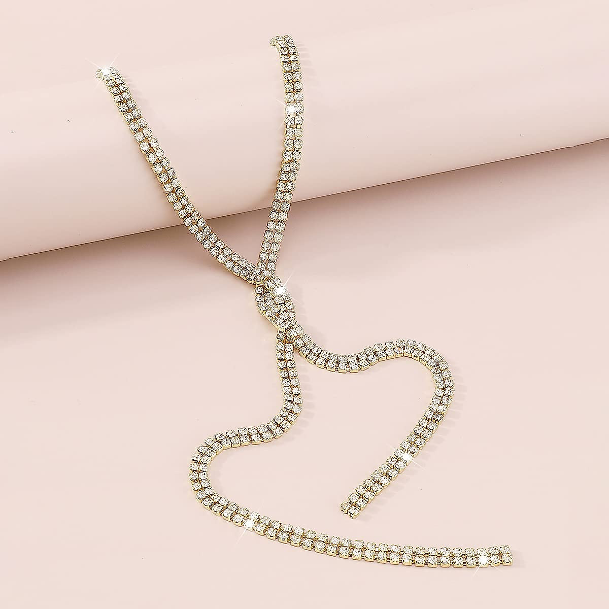 Chargances Golden Sparkly Rhinestone Y Lariat Long Necklace Tennis Crystal Backdrop Statement Necklace for Women